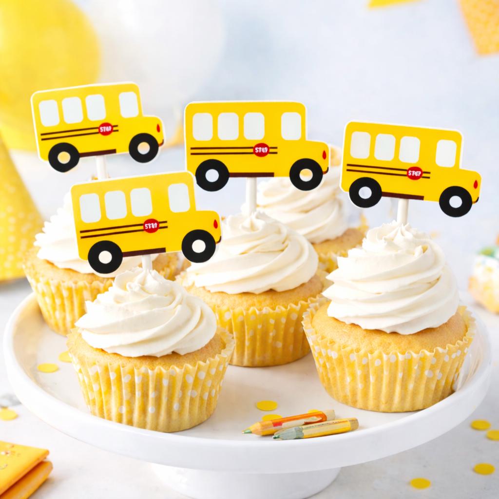School Bus Cupcake Toppers School Bus Birthday School Bus Party School ...