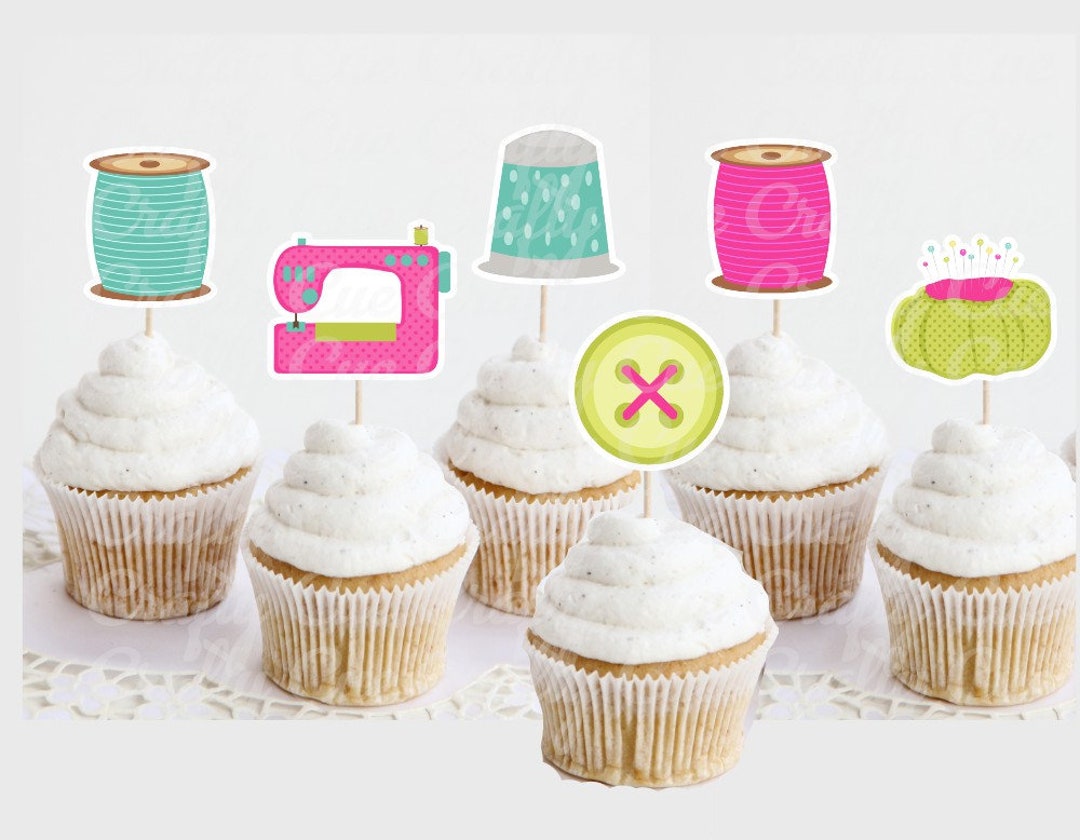 Sewing Cupcake Toppers, Sewing Party Cake Toppers, Sewing Party ...