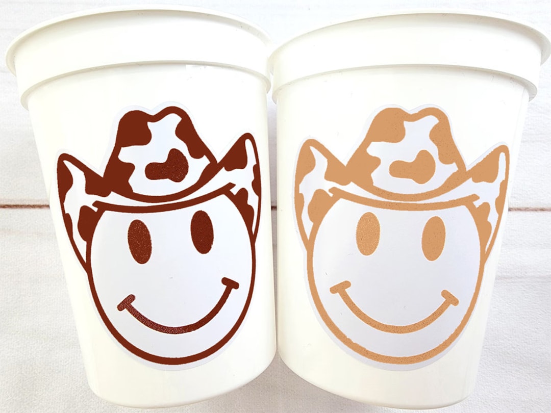 Brown COWBOY HAPPY FACE Cups Cowboy Cups Cowboy Party Favor Cowgirl ...