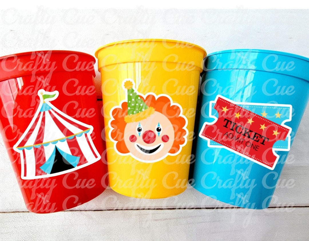 CIRCUS PARTY CUPS - Circus Birthday Cups Circus Party Favors Circus ...