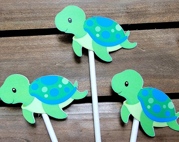 Turtle Cupcake Toppers Turtle Birthday Turtle Baby Shower - Etsy