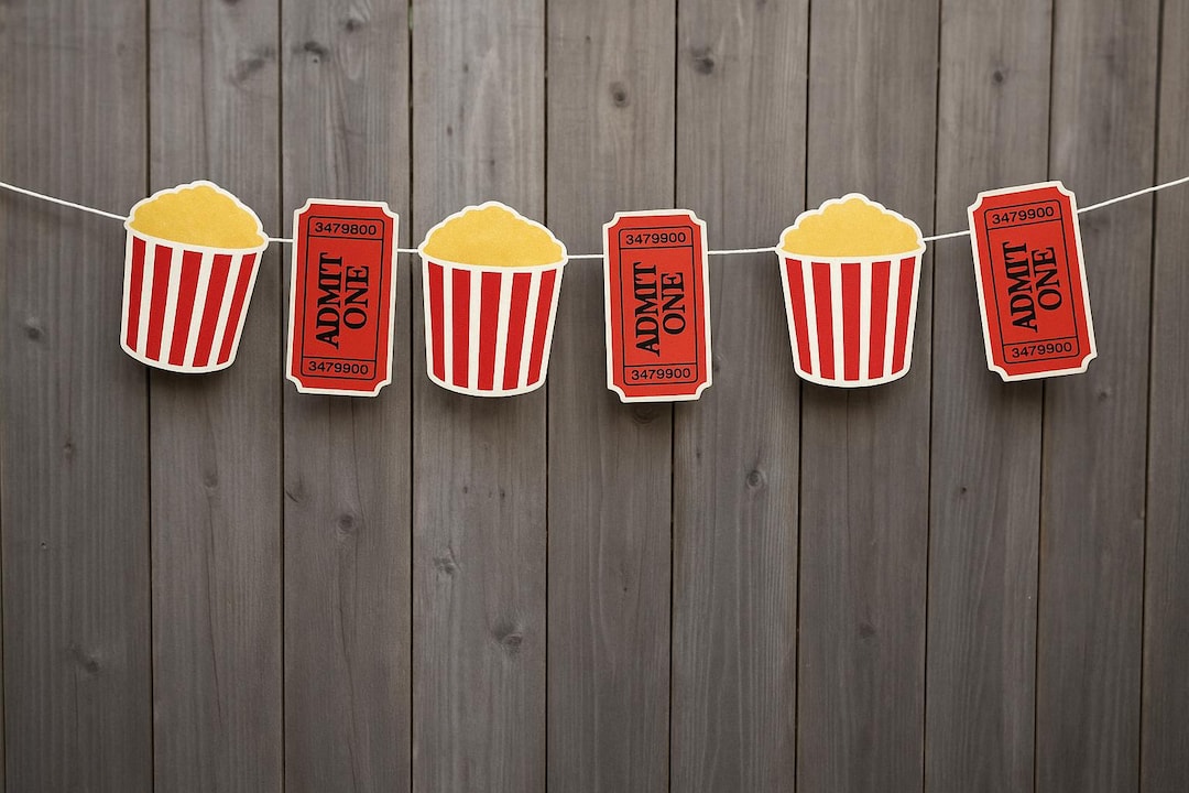 Movie Party Garland, Movie Party Banner, Popcorn and Movie Ticket ...