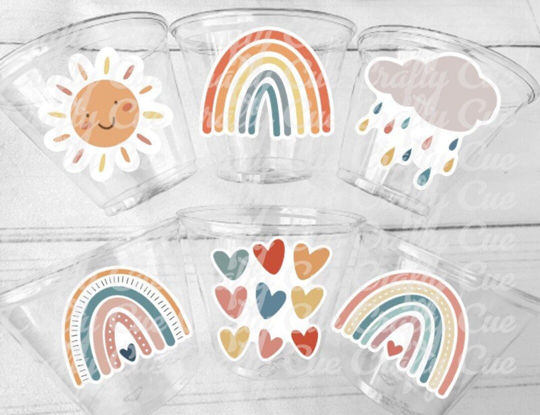 BOHO RAINBOW PARTY Cups - Bohemian Rainbow Cups Sun Clouds Decorations ...