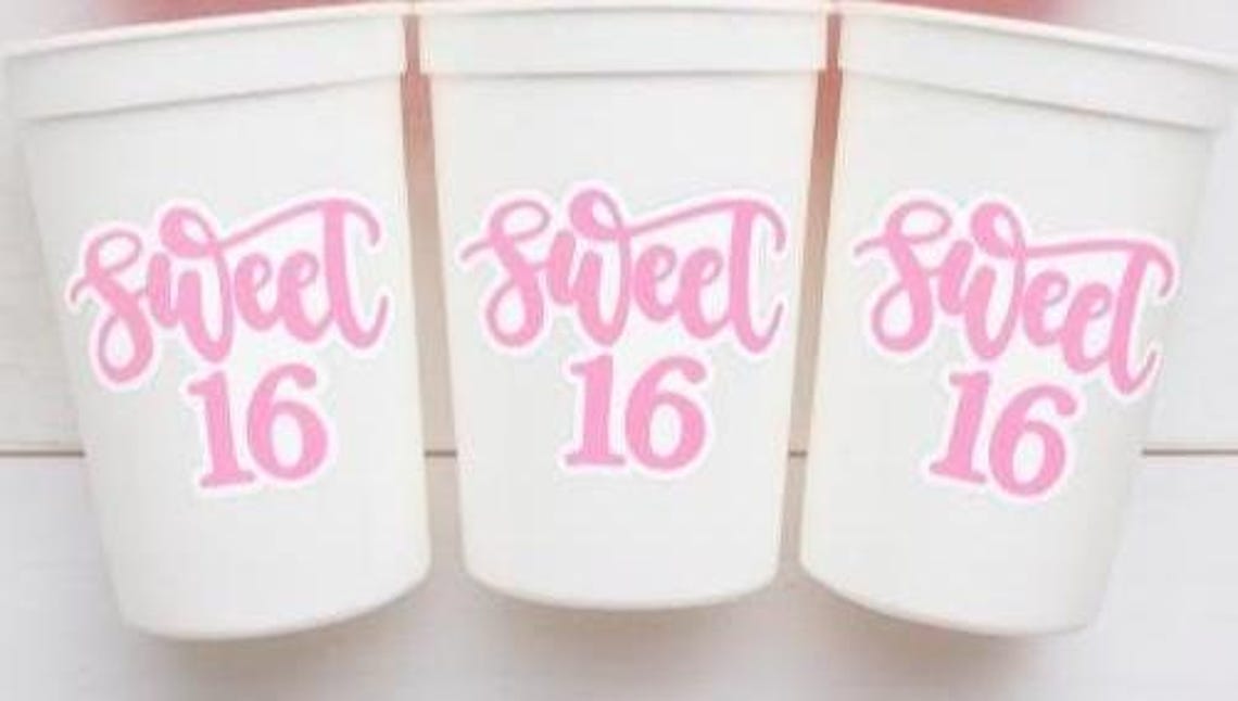 SWEET 16 PARTY Cups - Reuseable Sweet Sixteen Party Cups Sweet 16 Party ...