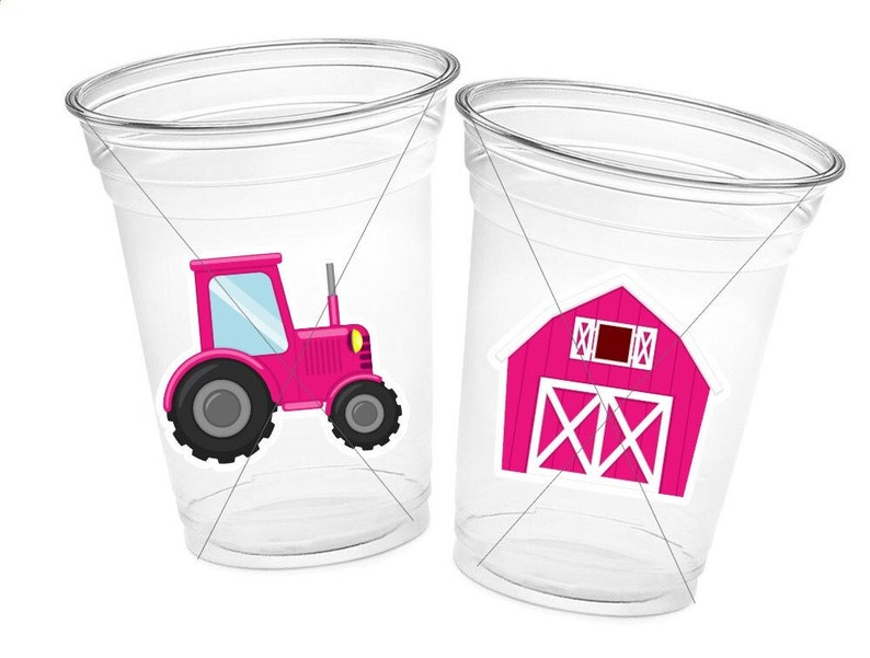 GIRL FARM PARTY Cups Tractor Party Cups Farm Barn Cups Farm - Etsy