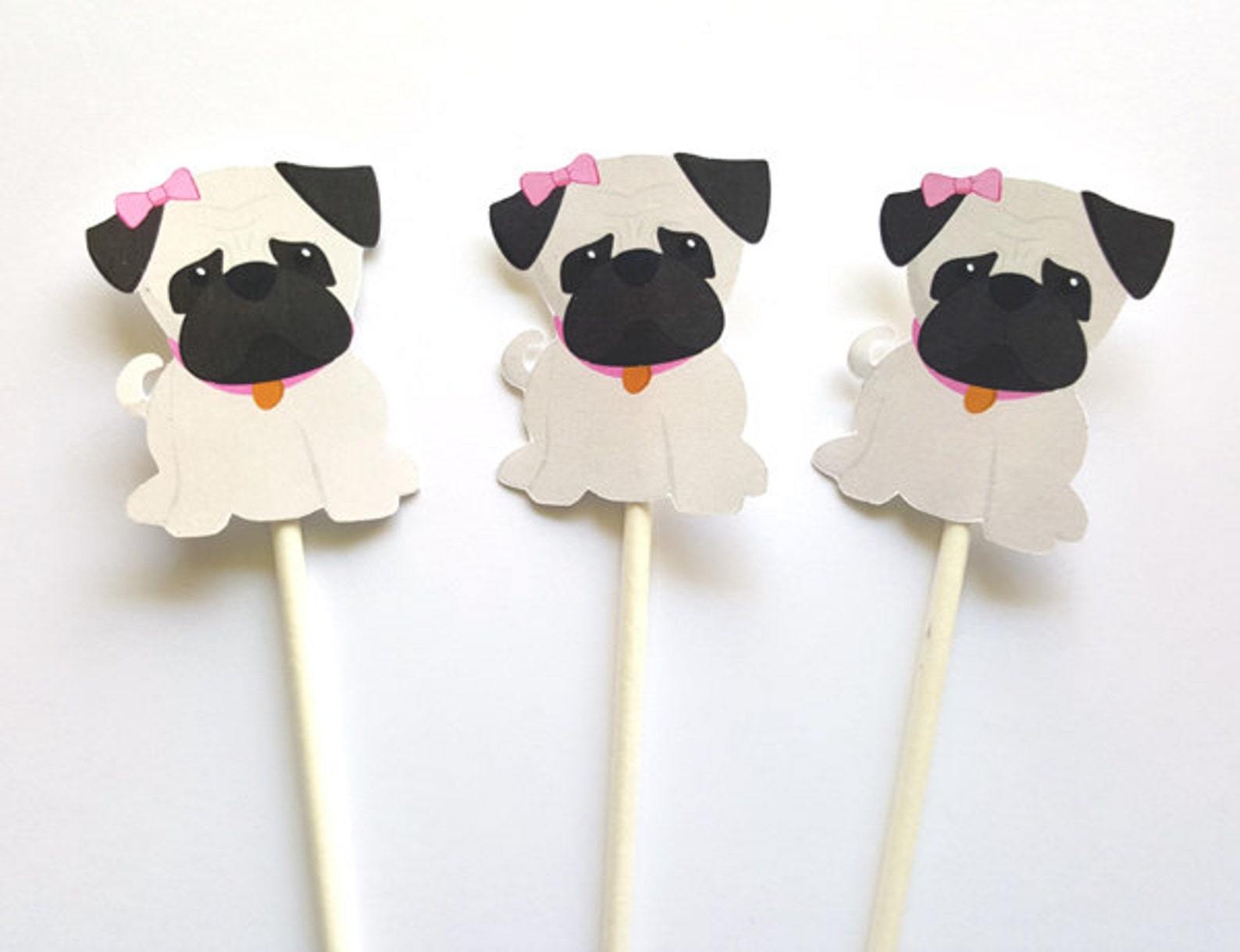 Pug Cupcake Toppers, Puppy Party Cupcake Toppers - Girl Pug Cupcake ...