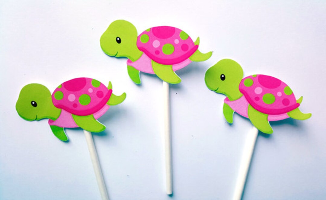 Turtle Cupcake Toppers - Turtle Birthday - Turtle Baby Shower - Girl ...