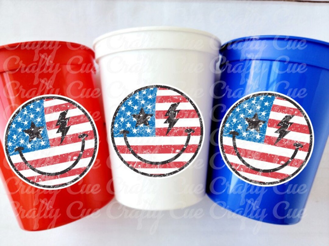 4th of July Party Cups July 4th Smiley Cups USA Party Cups 'merica Cups ...