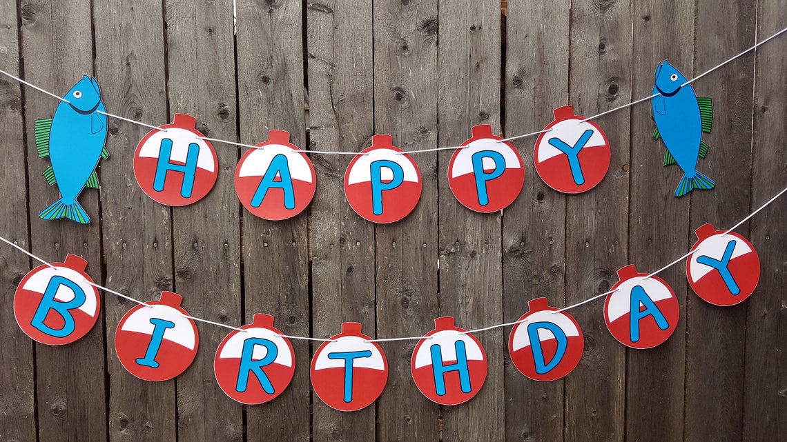 Fish Banner Fishing Happy Birthday Banner Fishing Birthday | Etsy