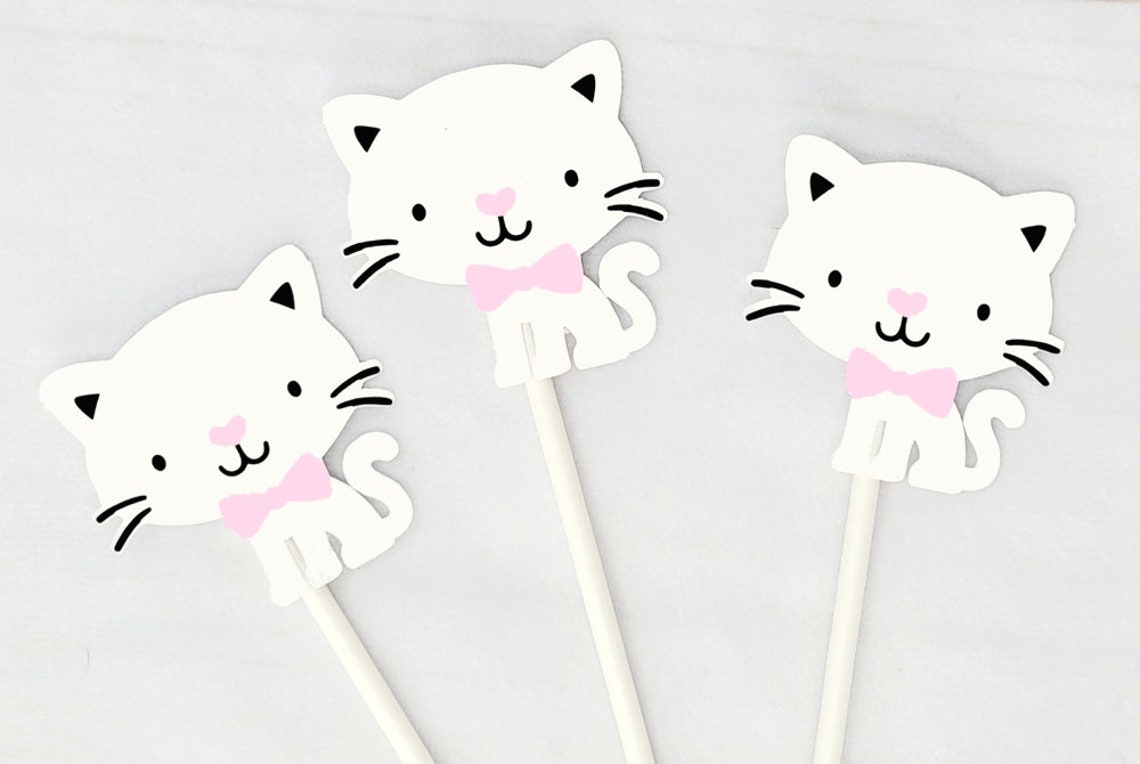 Cat Cupcake Toppers Kitty Cat Cupcake Toppers White Cat - Etsy