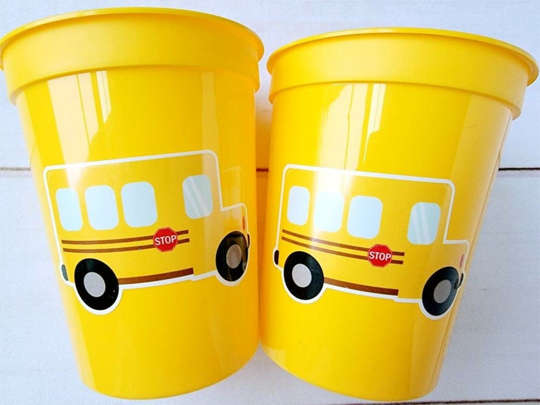 School Bus Party Cups - Reusable School Cups School Bus Birthday School ...