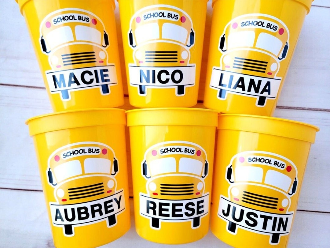 School Bus Party Cups - Reusable School Cups School Bus Birthday School ...