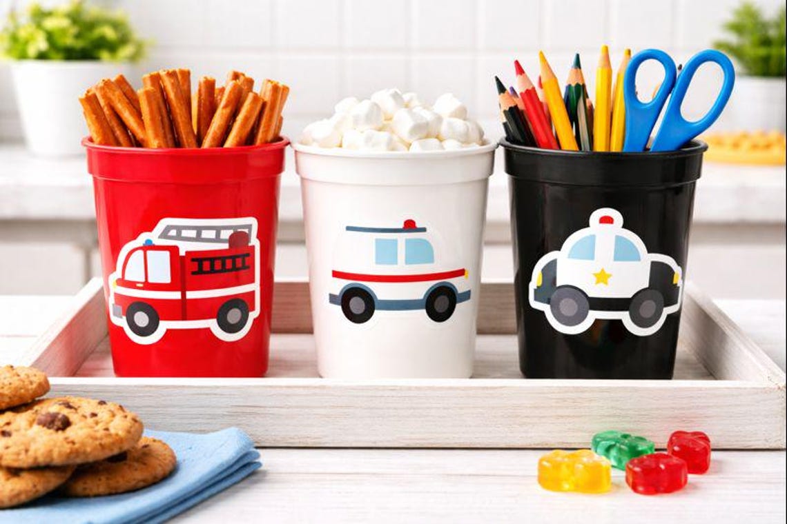 EMERGENCY VEHICLES PARTY Cups - Emergency Vehicles Birthday Party ...