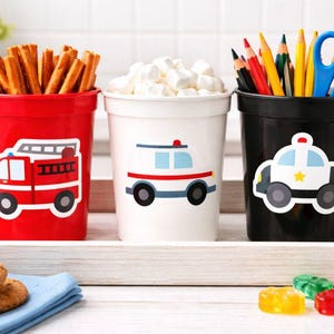 EMERGENCY VEHICLES PARTY Cups - Emergency Vehicles Birthday Party ...