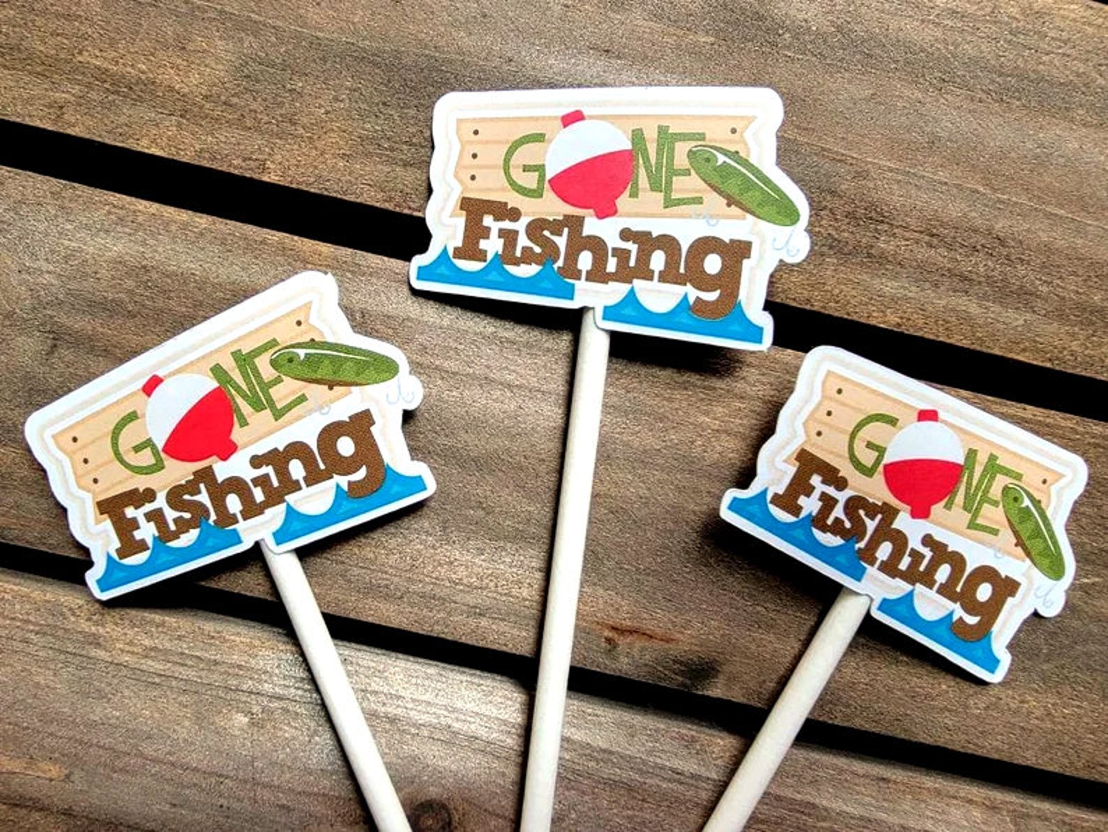 Gone Fishing Cupcake Toppers, Fisherman Cupcake Topper, Fishing ...