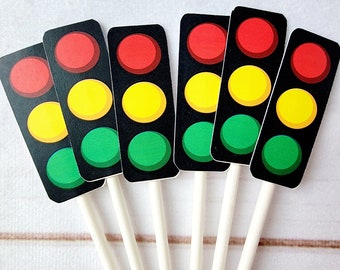 Traffic Lights Birthday Party, Traffic Cars Toppers, Traffic Cupcake ...