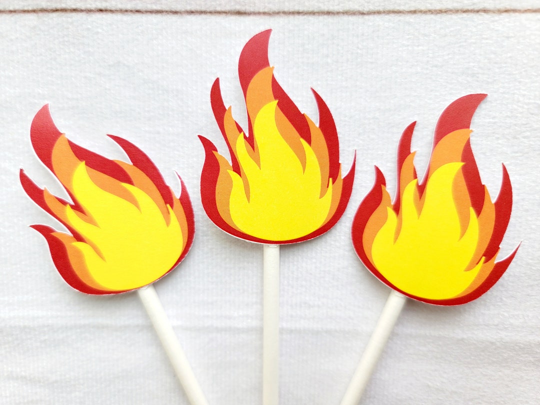 Fire Cupcake Toppers, Flame Cupcake Toppers, Firetruck Cupcake Toppers ...