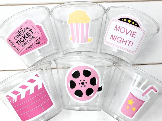 Pink Movie Party Popcorn Birthday Party cups Movie Party favors Popcorn Party favors Movie party Supplies Cinema