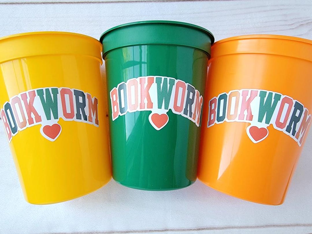 BOOKWORM CUPS, Book Birthday Cups, Book Baby Shower, Book Party Favors ...