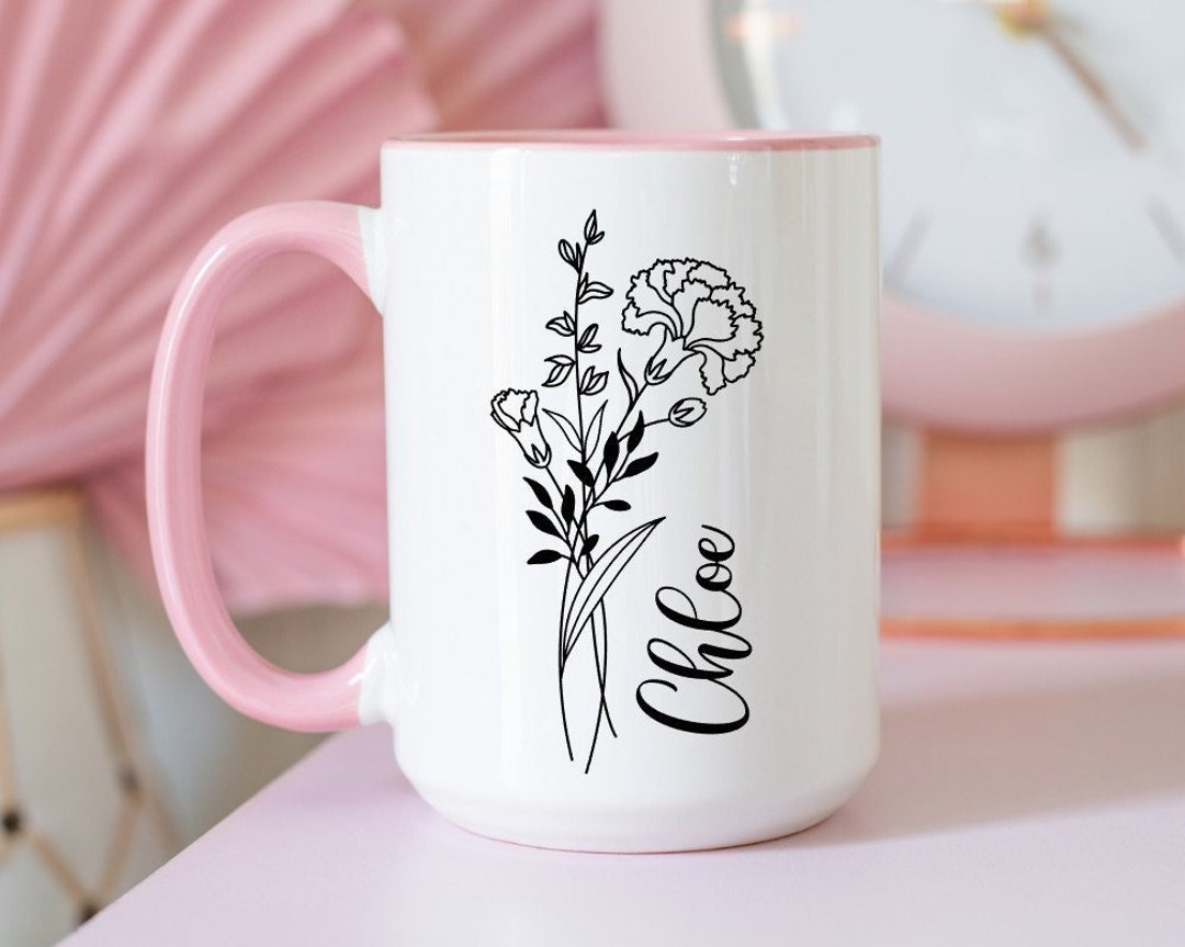 Personalized Birth Flower Coffee Cup With Name, Personalized Birth ...