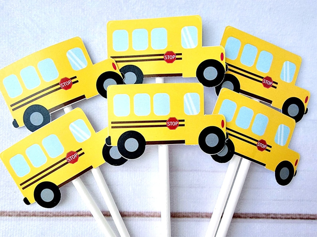 School Bus Cupcake Toppers School Bus Birthday School Bus Party School ...