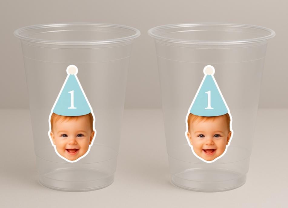 Custom Baby Face 1st Birthday Cups | Personalized Plastic Party Cups ...