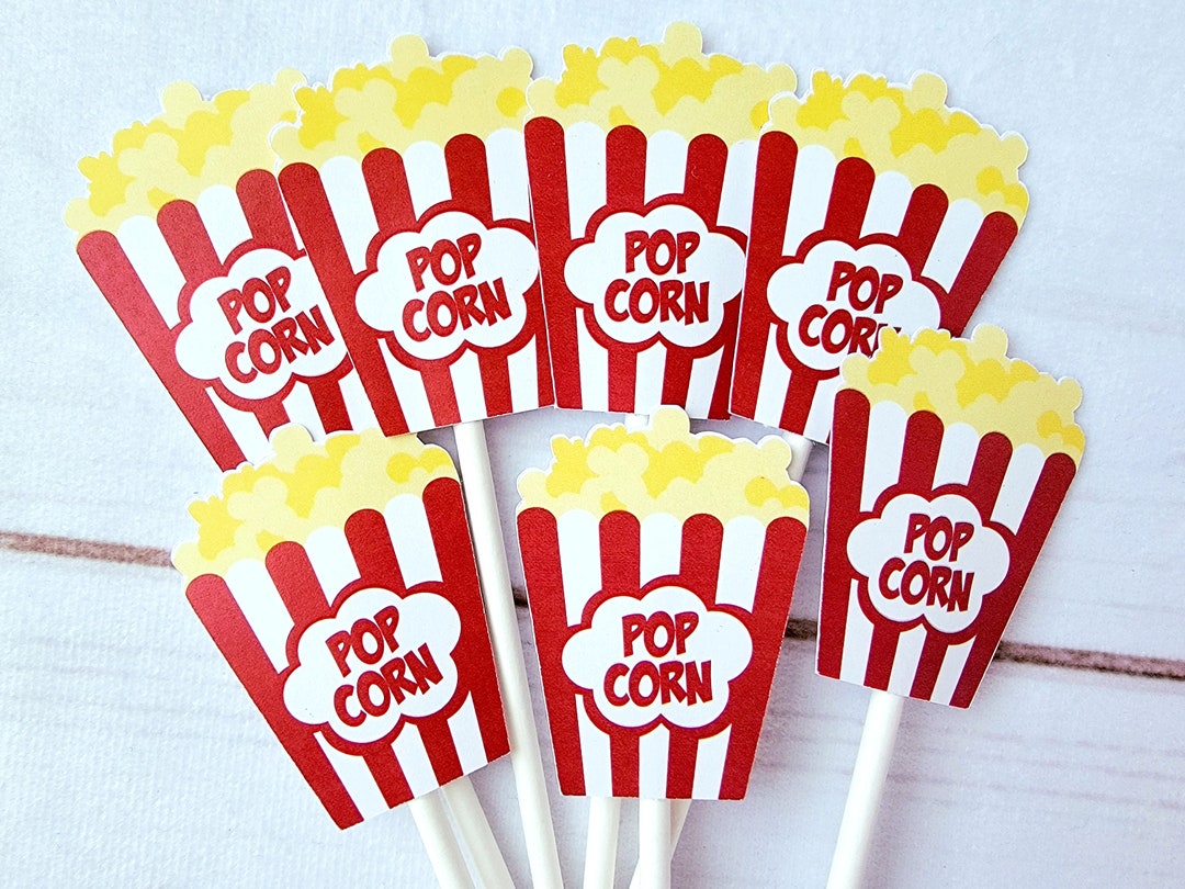 Movie Party Cupcake Toppers - Popcorn Cupcake Toppers - Movie Party ...