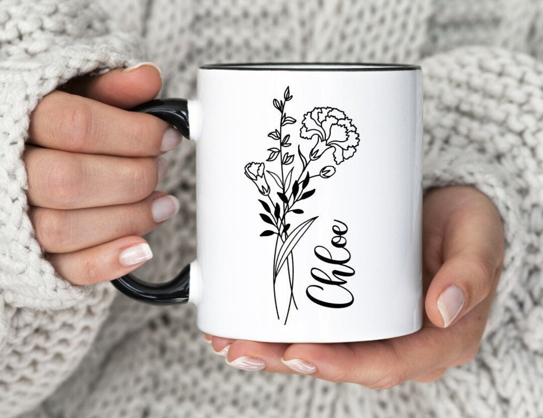Personalized Birth Flower Coffee Cup With Name, Personalized Birth ...