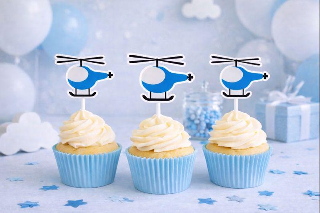 Helicopter Cupcake Toppers, Helicopter Birthday Party Decorations ...