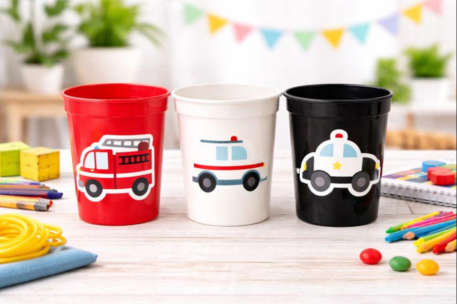 EMERGENCY VEHICLES PARTY Cups - Emergency Vehicles Birthday Party ...