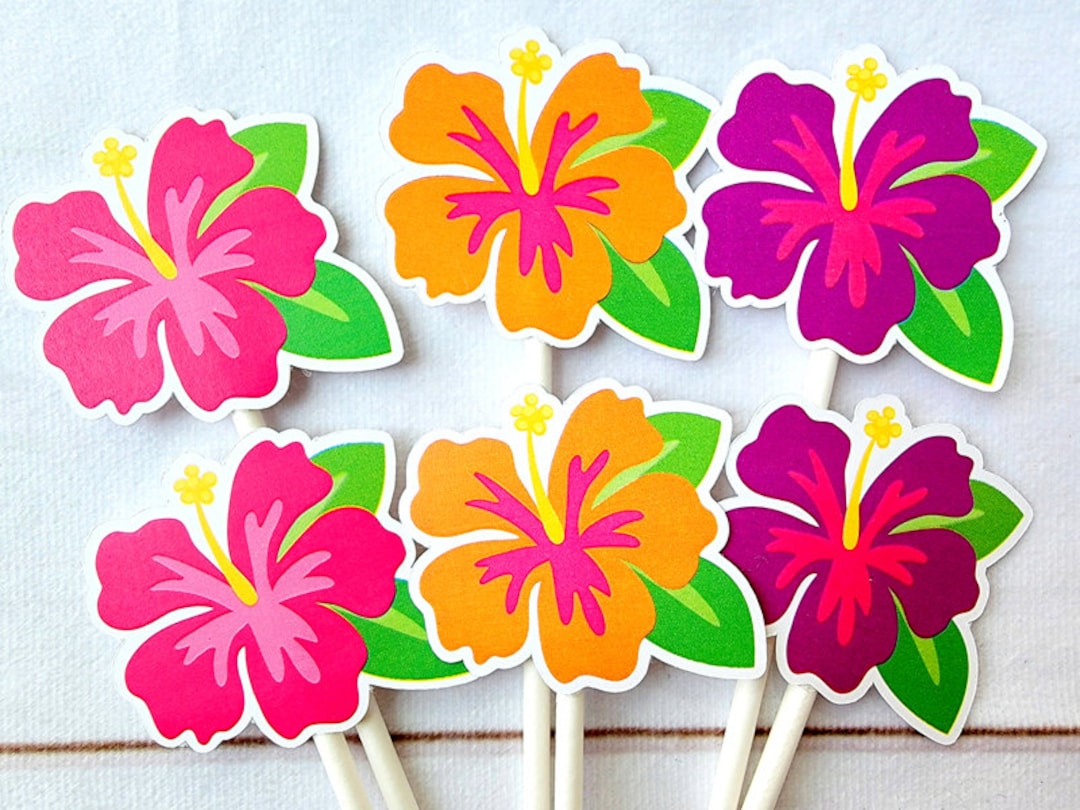 LUAU Cupcake Toppers Hawaiian Cupcake Toppers Hawaii Birthday Tropical ...