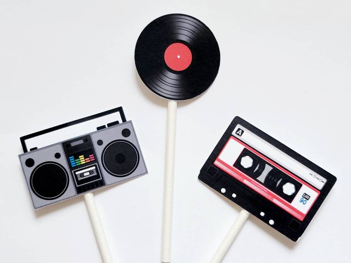 80's Cupcake Toppers - Cassette Tape Cupcake Toppers - Record Cupcake ...