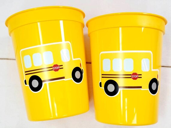School Bus Party Cups - Reusable School Cups School Bus Birthday School ...