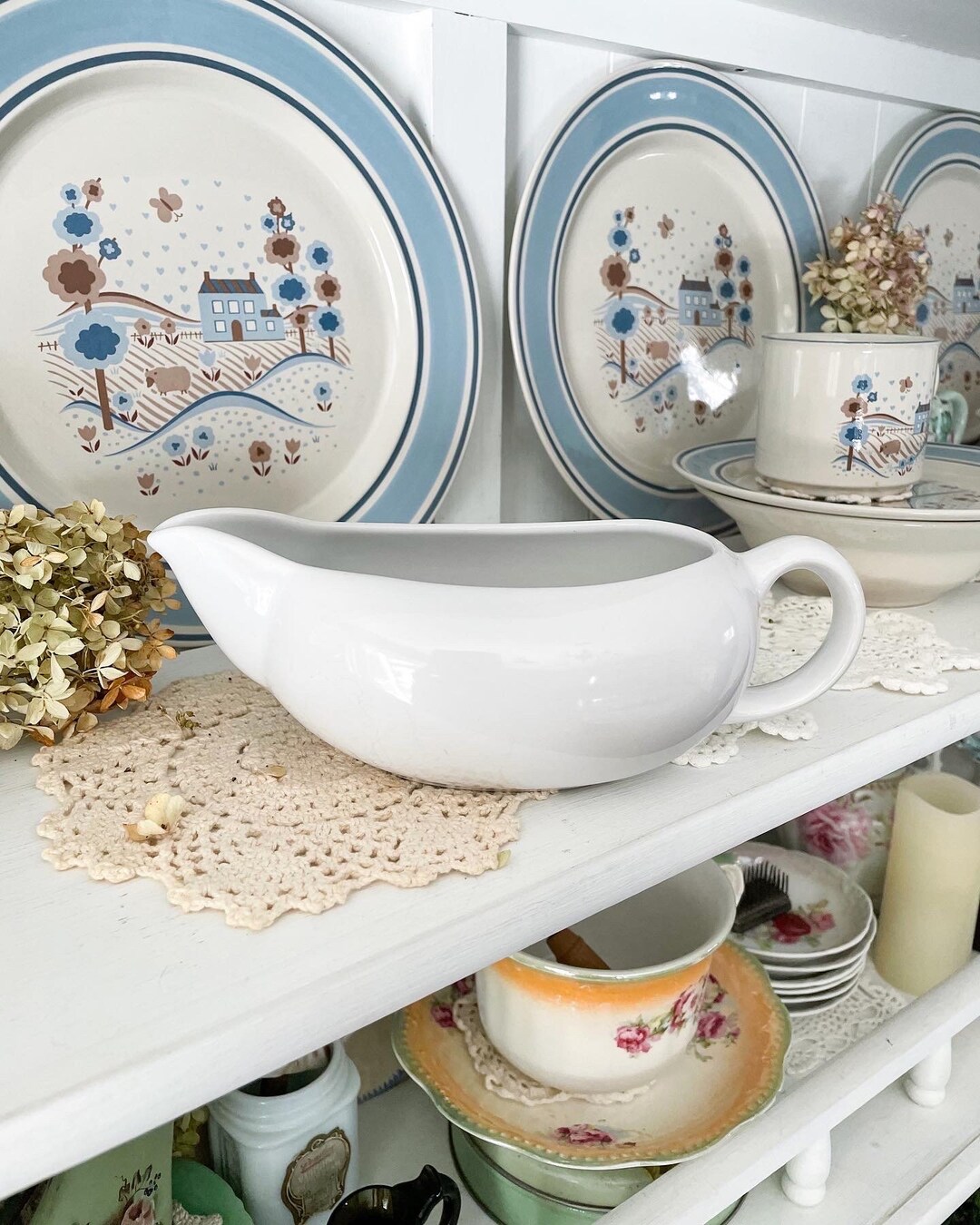 GRAVY Pitcher Boat White Ceramic Pottery Farmhouse - Etsy