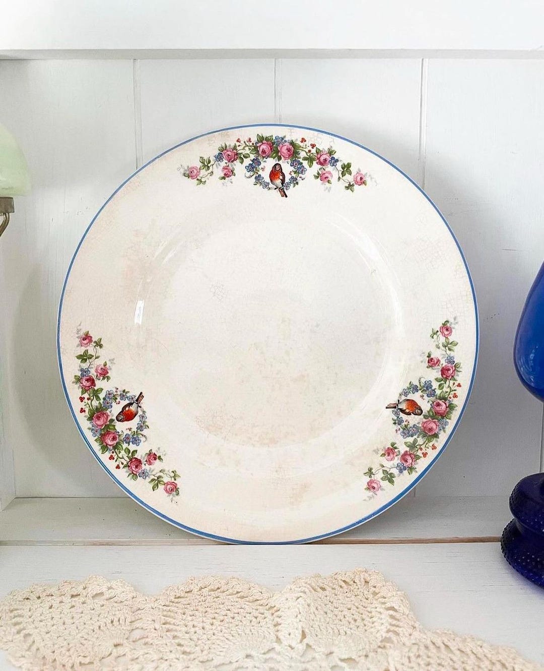 DINNER PLATE 9 Mount Clemens Pottery Birds 1930s Robins Distressed ...