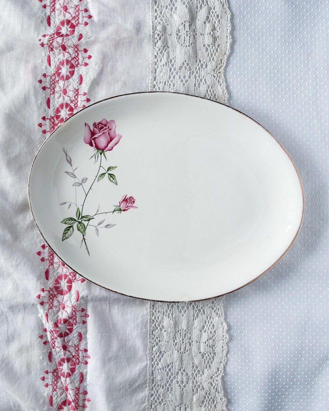 PLATTER 11-1/2 by Stinthal China Antique Roses Shabby Distressed Floral ...