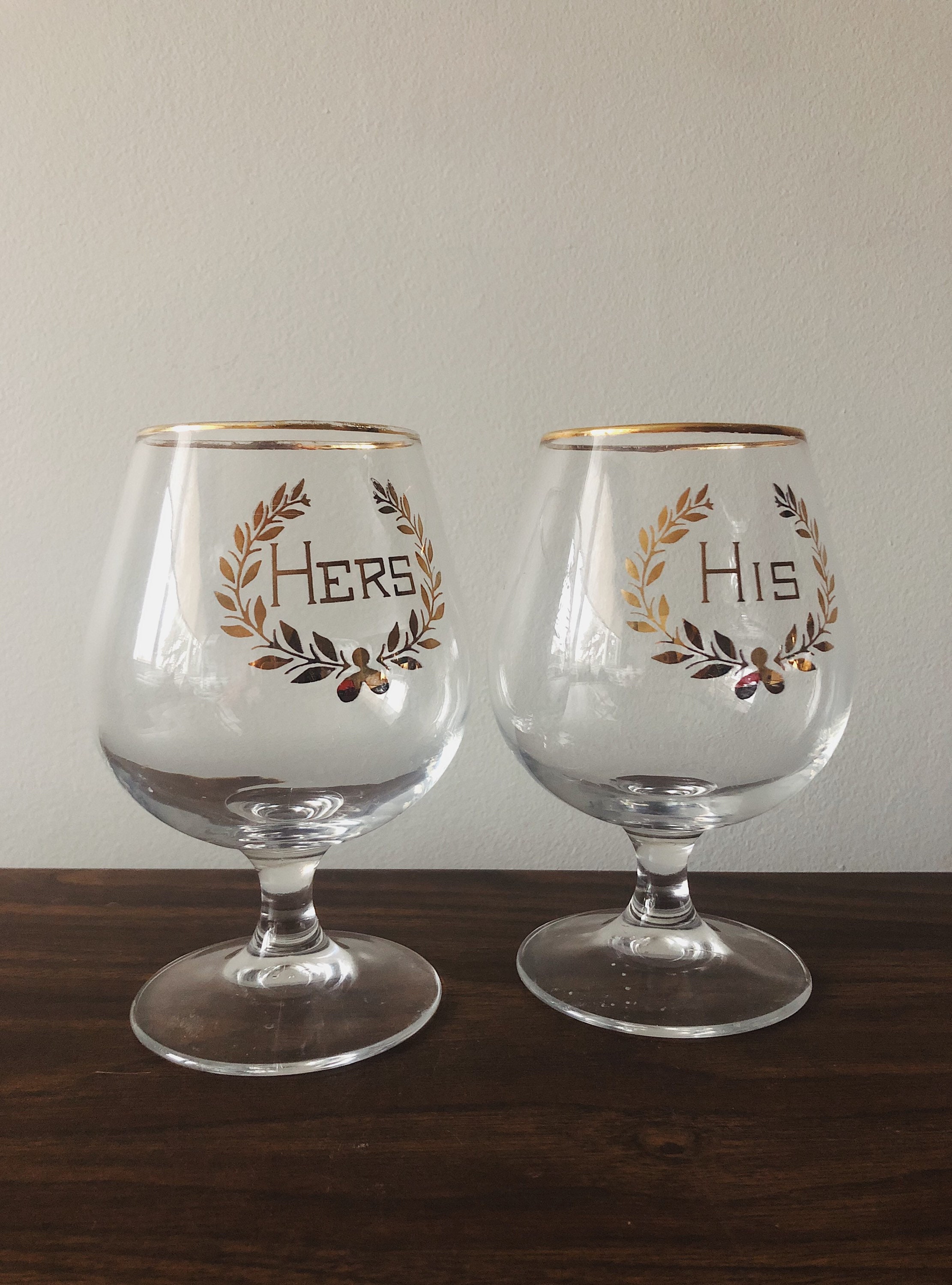 His and Hers Glass Snifters // Vintage Pair of Wine Brandy - Etsy