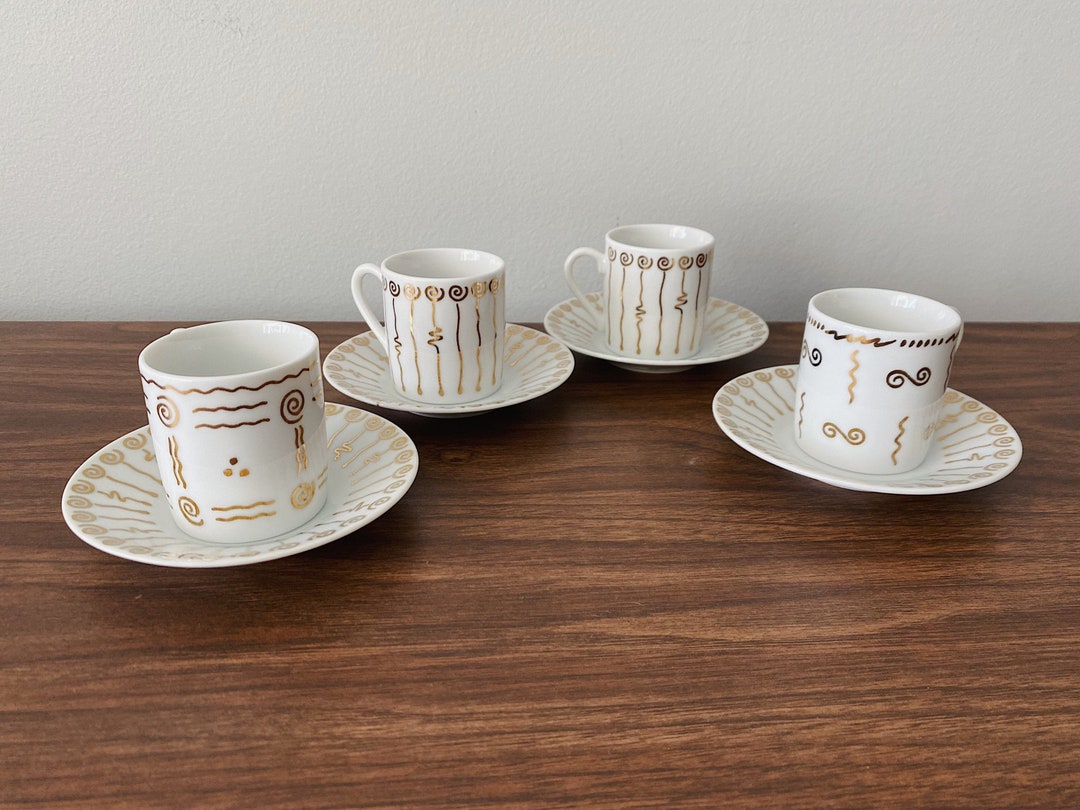 White and Gold Espresso Cups and Saucers // Vintage Abbott Collection ...