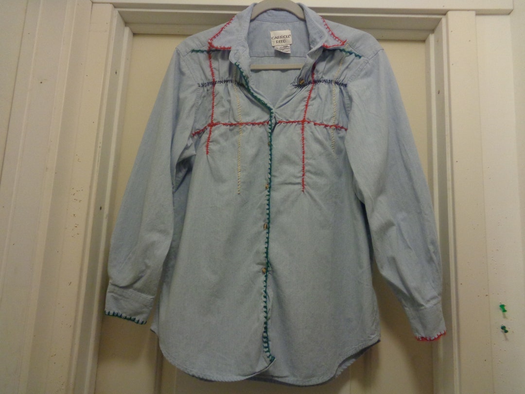 Carroll Reed STITCHED SMOCKED WORK Shirt Blouse 10 - Etsy