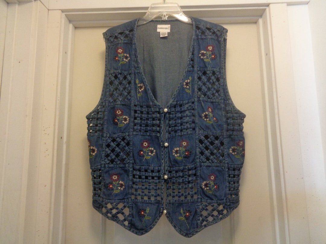 BLUE JEAN Embroidered Lattice Work VEST by Fashion Bug 14/16 - Etsy