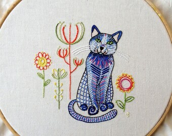 Cat Embroidery Pattern Kitty Digital Downloadable 0024 - Etsy Israel