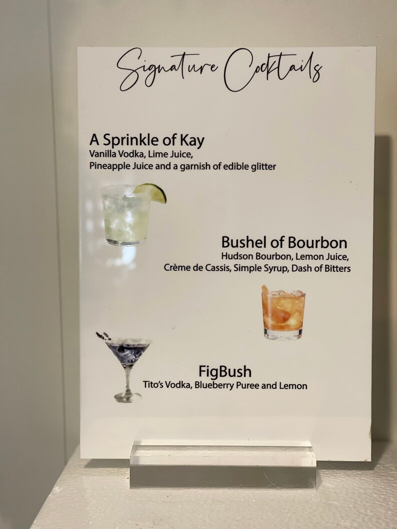 Personalized Drink Menu Acrylic Wedding Sign Bar Cart Menu Cocktail ...