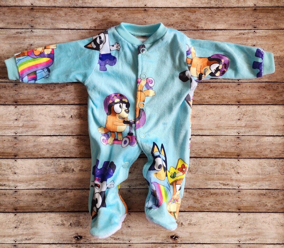 13 Footed Fleece Bluey Sleeper Clothing Set for Mini Reborn Baby Doll ...