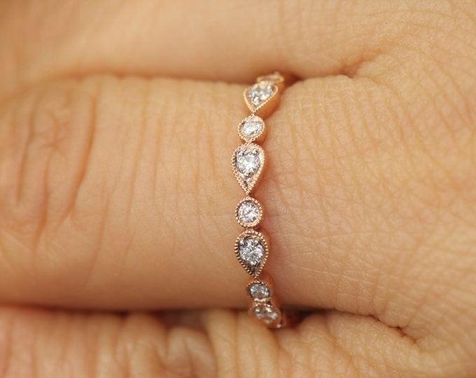 Lucy B Diamond Wedding Band in Rose Gold, Round Brilliant Cut, Pear and ...