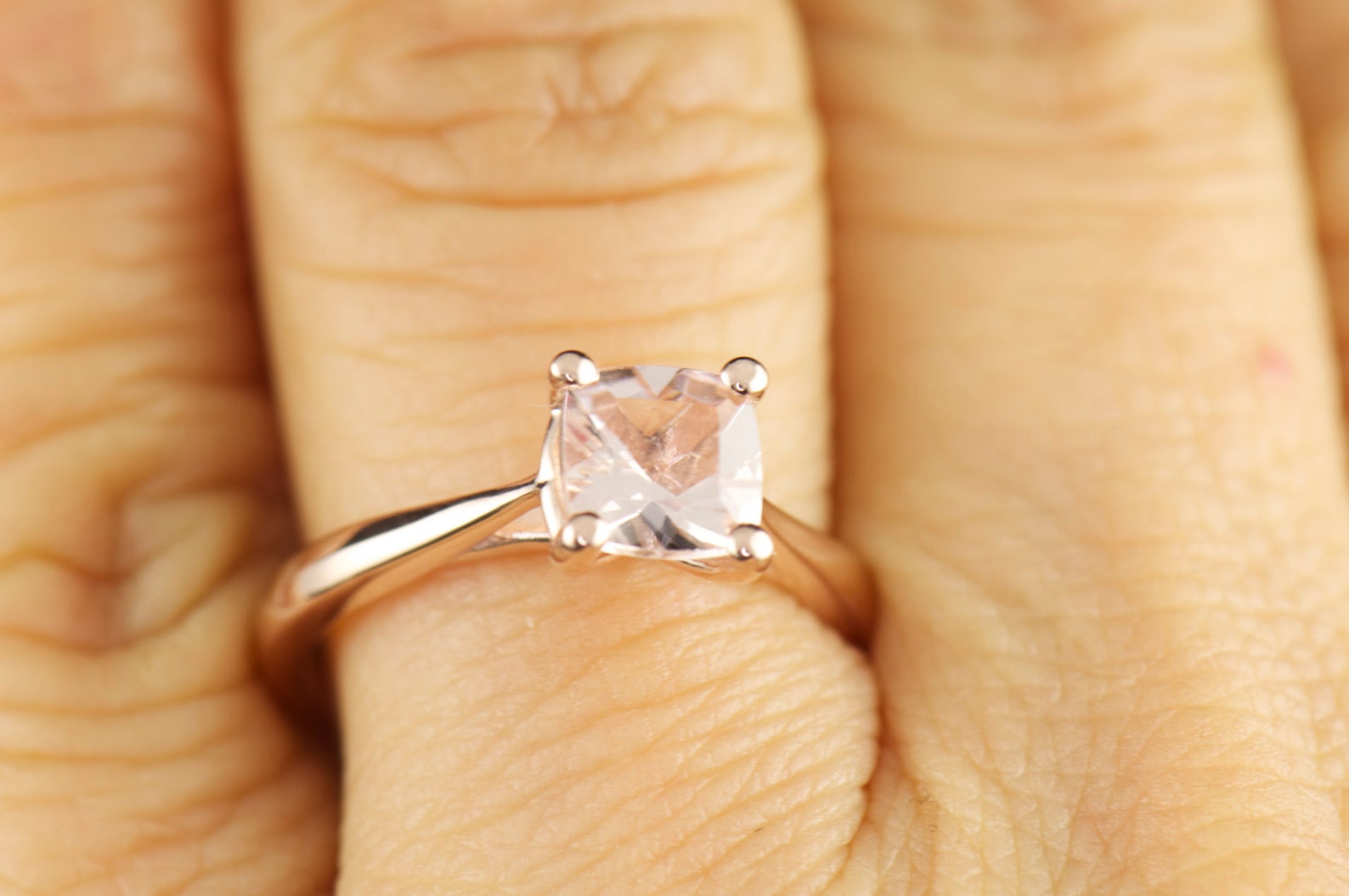 Cushion Cut Morganite Engagement Ring Solitaire In Rose Gold Etsy
