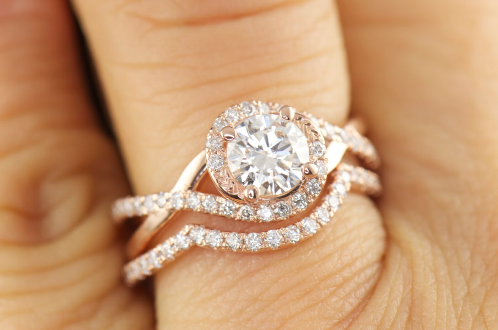 Kara Beth Set Moissanite and Diamond Engagement Ring and - Etsy