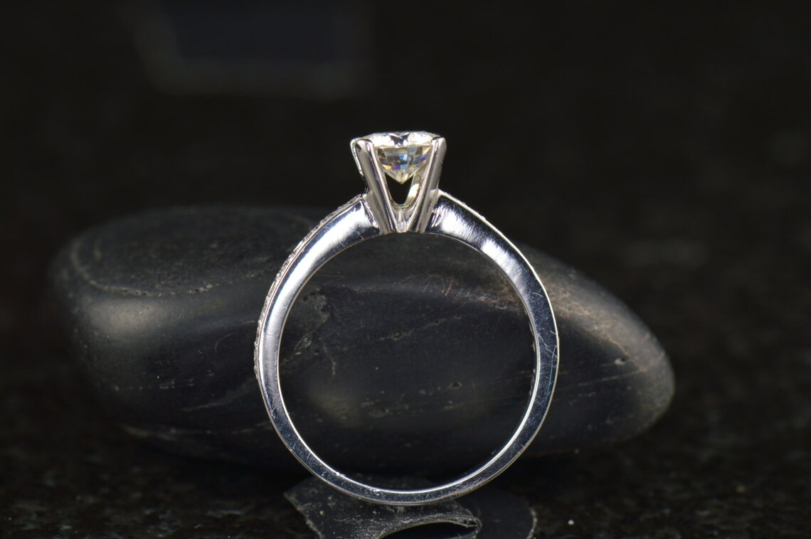 April Moissanite and Diamond Engagement Ring in White Gold | Etsy