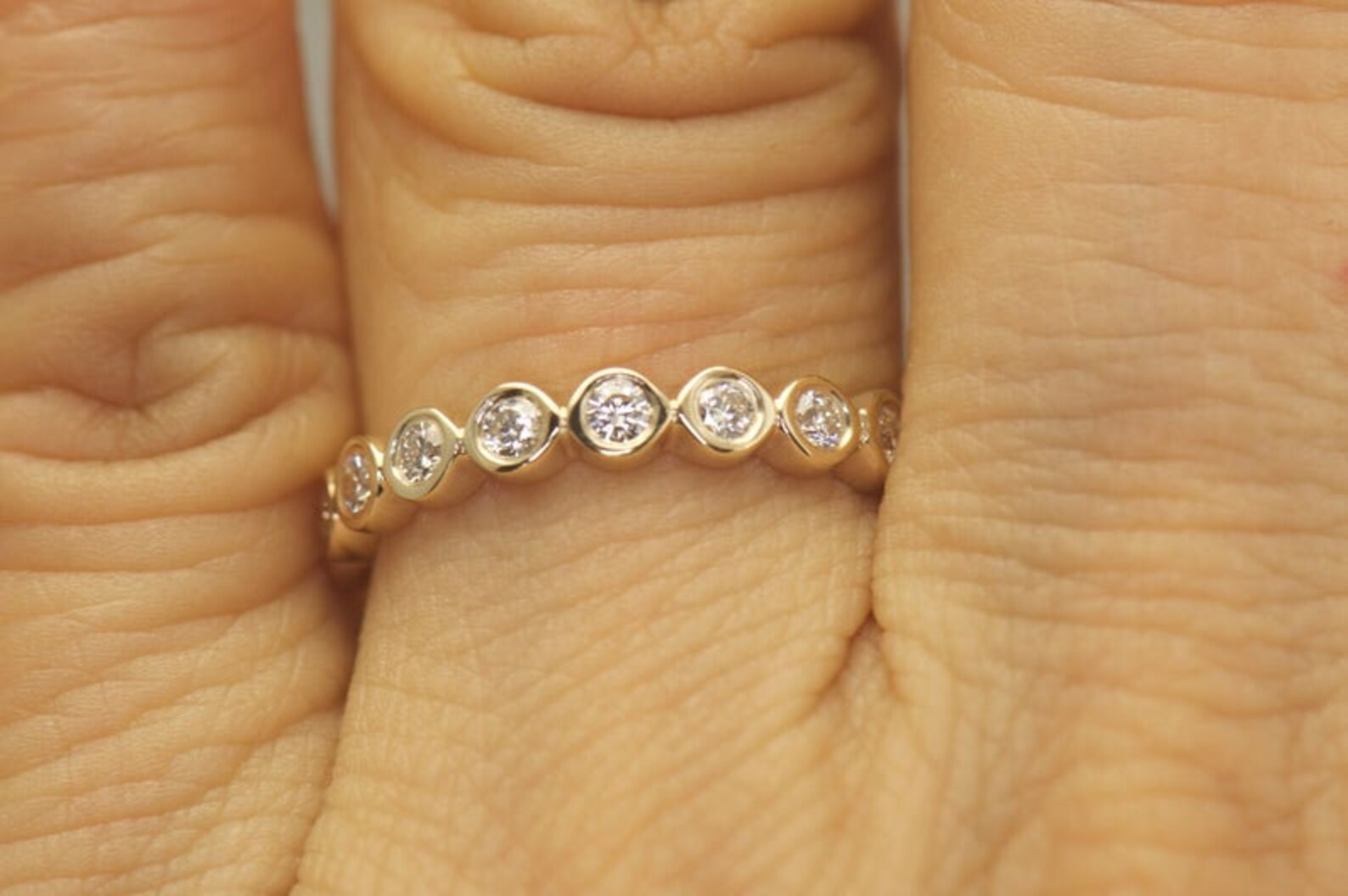 Bezel Set Diamond Bubble Ring in White Gold Bezel Set Diamond - Etsy