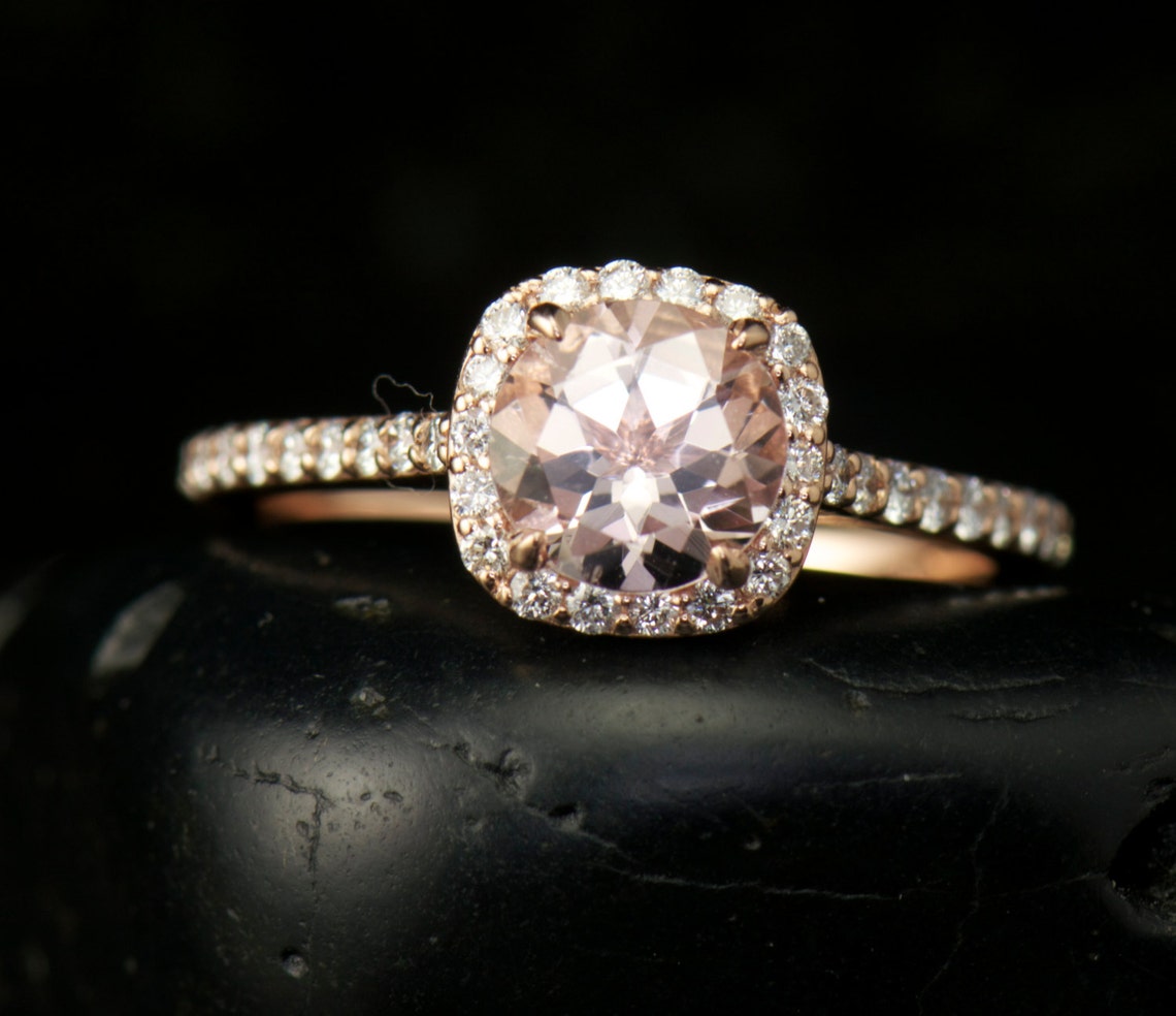 Morganite and Diamond Halo Engagement Ring and Single Shared - Etsy