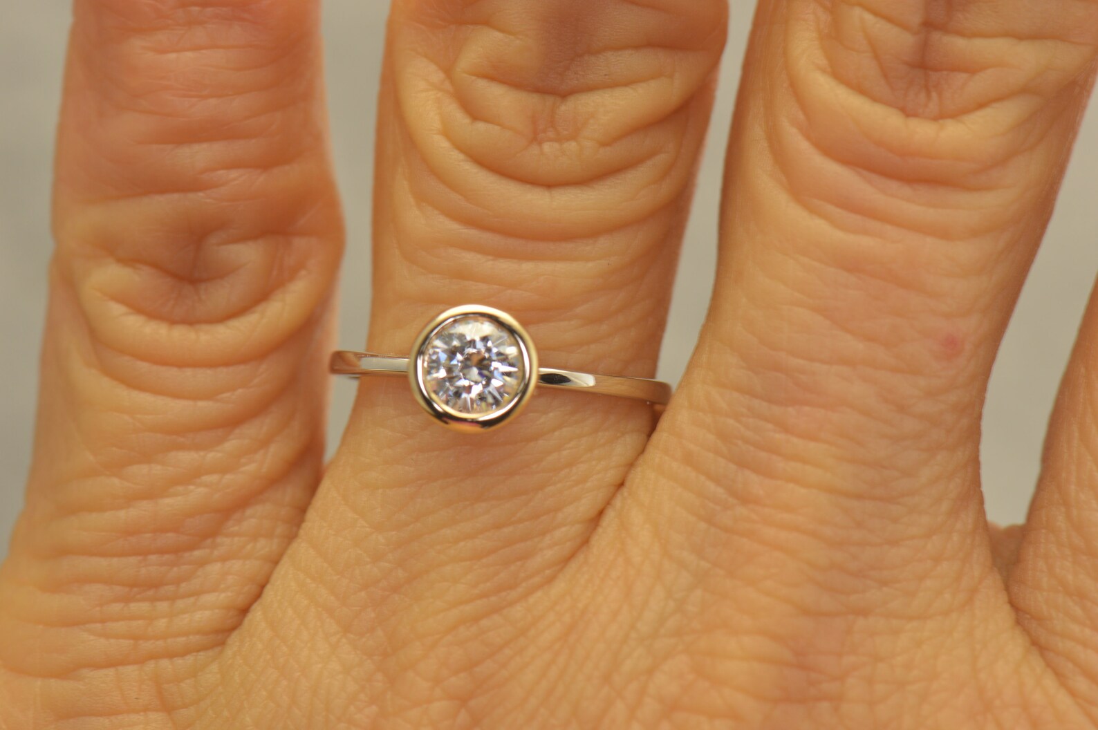 Bezel Set Engagement Ring in White and Yellow Gold 5mm/0.50ct | Etsy